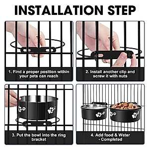 Kennel Water Bowl Hanging, ShineMe 2 Pack Stainless Steel Food and Water Bowl for Dog Cage, Crate, Kennel Bowls Mountable for Medium and Small Dogs, Cats, Pets (6.2x2.6” & 5.5x2.4”)