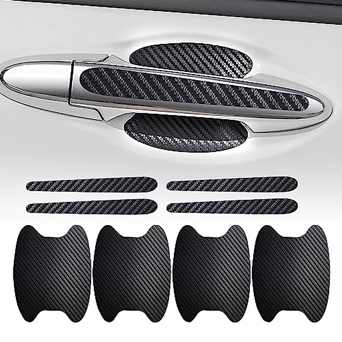 gunhunt 8 PCS Car Door Handle Scratch Protectors, Carbon Fiber Car Door Handle Cover Anti Scratch Car Stickers, Door Handle Cups Protective Film Door Bowl Sticker (Black)