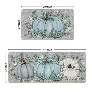 Artoid Mode Pumpkin Eucalyptus Fall Kitchen Mats Set of 2, Home Decor Low-Profile Kitchen Rugs for Floor - 17x29 and 17x47 Inch