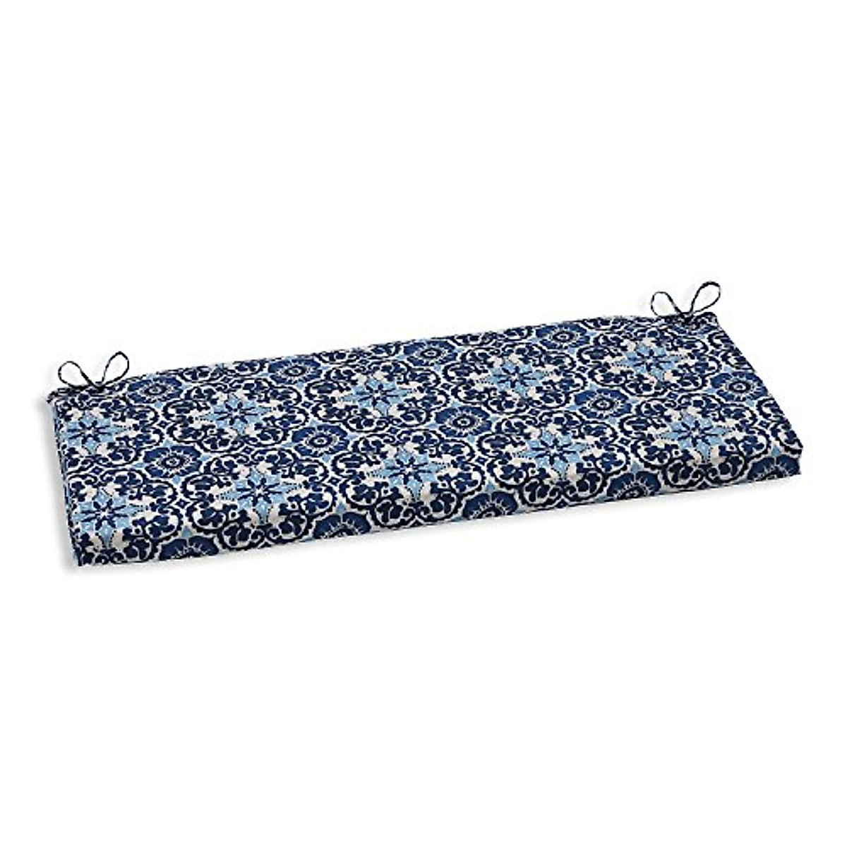 Pillow Perfect Outdoor/Indoor Bench/Swing Cushion, 18" x 45", Blue Woodblock Prism