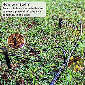 MIXC 50PCS Drip Emitters Sprayer with Stake Water Flow Adjustable for 1/4 inch Irrigation Tube Hose, 360 Degree Dripper Perfect for Irrigation System Watering Kits for Garden Patio Lawn Flower Bed