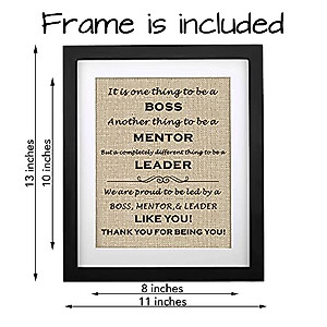 FACEINSE Framed Burlap Print Gifts for Boss Retirement Gifts for Mentor Supervisor Leader Thank You Boss Gift Boss Day Gifts for Women Men Boss Lady Leaving Going Away Goodbye Gifts to Friend Him Her