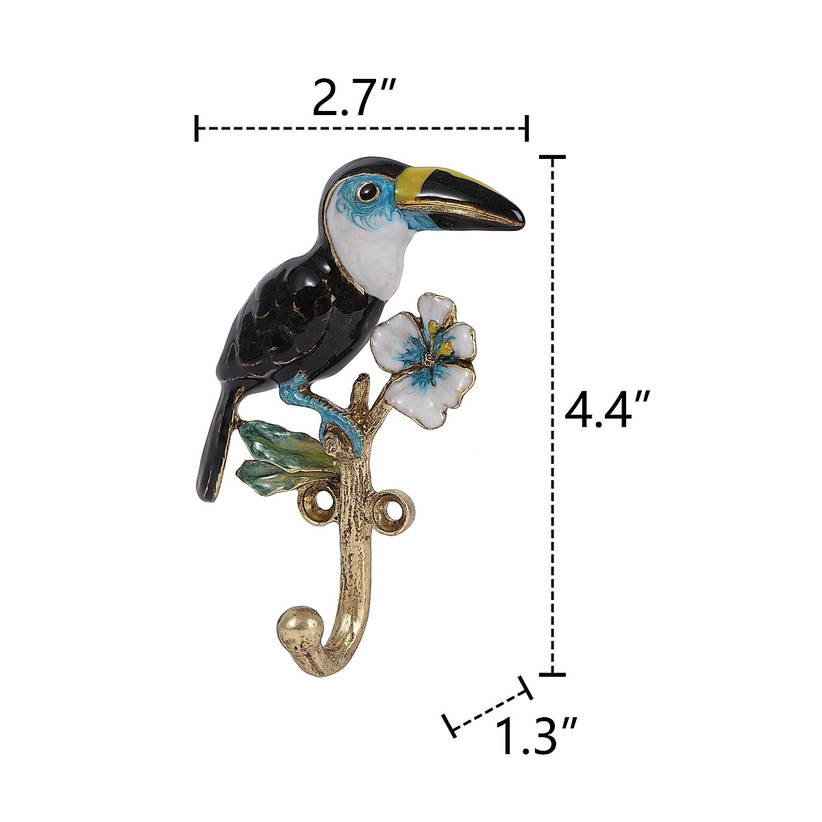 SOFFEE DESIGN Set of 3 Metal Single Hooks 3D Toucans Design, Bright Coating Ornate Style for Hanging Coat/Keys/Scarf, Wall Mounted Heavy Duty Hooks Home Decor