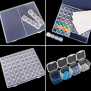 SGHUO 280 Slots 5 Pack 56 Grids Diamond Painting Storage Containers Plastic 5D Diamond Embroidery Storage Box with 400pcs Label Stickers for Sewing, Nail Diamonds, Diamond Painting Accessories