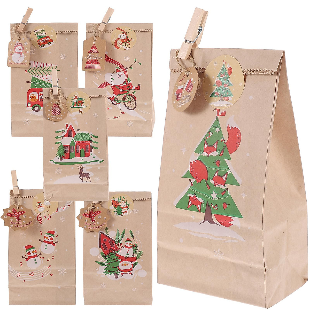 LUOZZY Bags Kraft Paper Xmas Cookies Bags Christmas Countdown Paper Bags Party Accessories