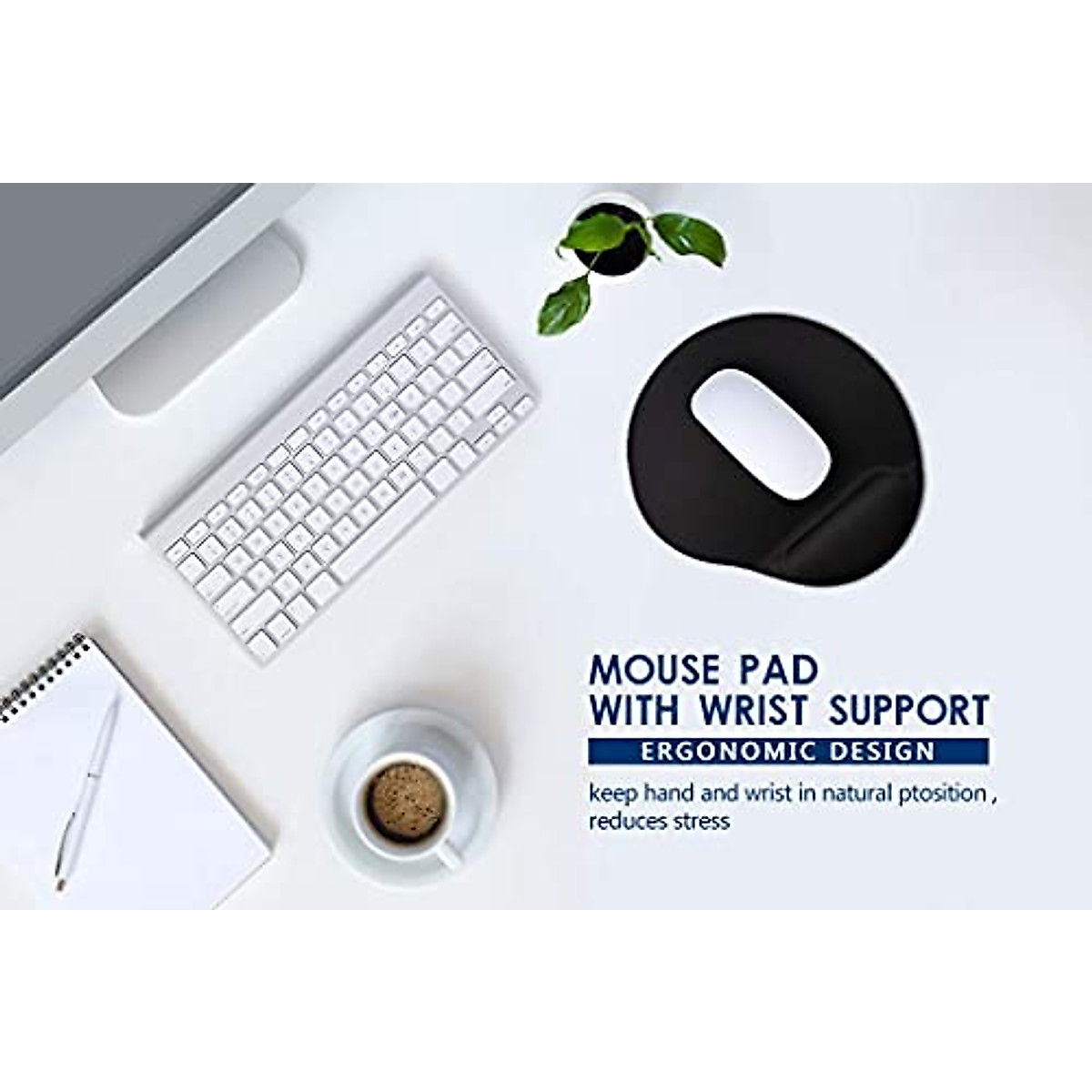 Ergonomic Mouse Pad with Superb Comfortable Wrist Rest Support Bar - Silicone Gel Mousepad with Non-Slip PU Base for Office, Home & Gaming