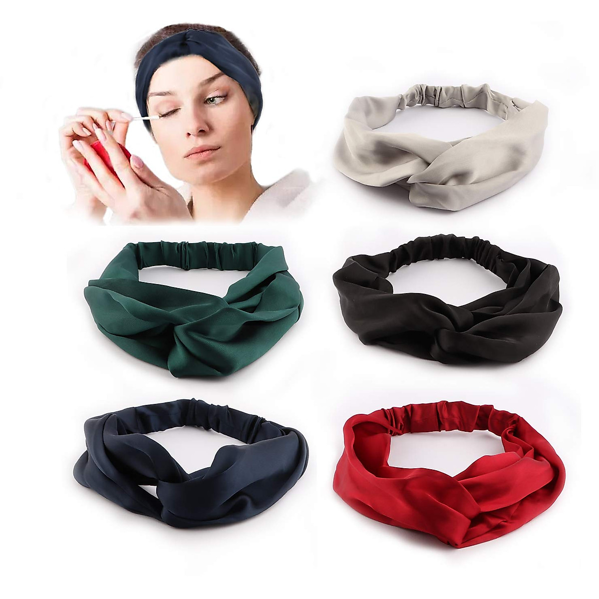 driew Satin Headband, Silk Headbands for Women Pack of 5