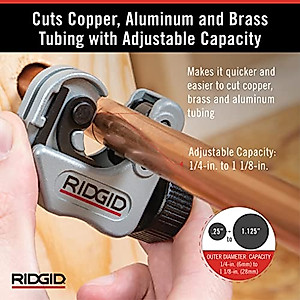 RIDGID 32573 Model 118 2-in-1 Close Quarters AUTOFEED 1/4" to 1-1/8" Metal Tubing Compact Cutter, Silver/Black