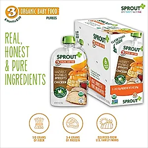 Sprout Organic Baby Food Pouches Stage 3, Organically Sourced Meat Protein, 4 Ounce (Pack of 12)