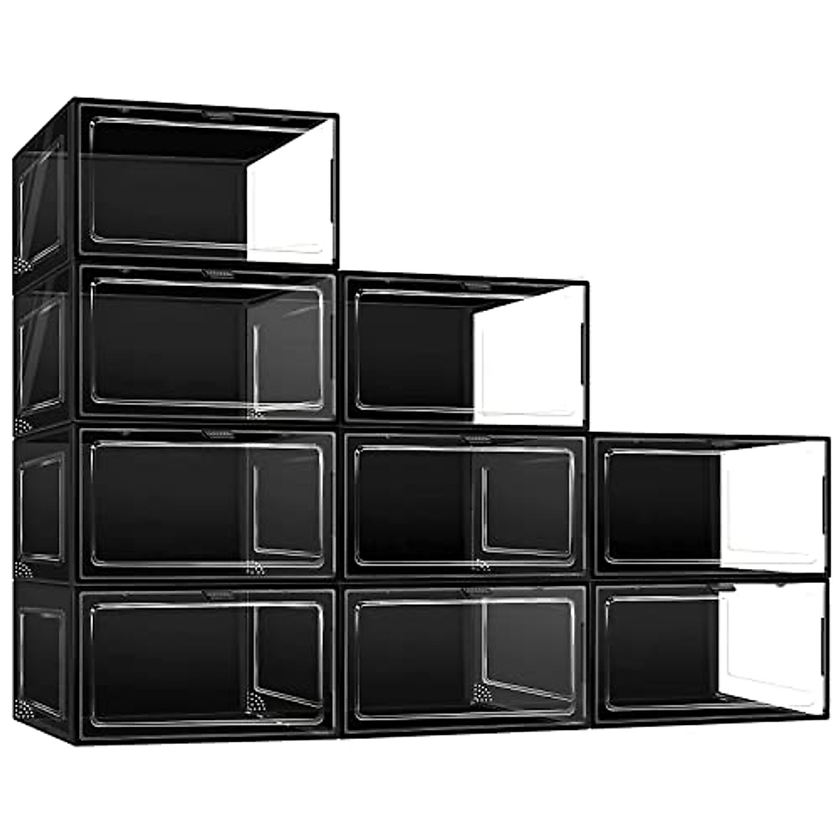 mupera X-Large Shoe Boxes Clear Plastic Stackable Shoe Storage Box with Clear Door for Closet, Plastic Shoe Boxes with Lids, Drop Front Shoe Box, Storage Containers for Organizing Sneaker(9 Pack)