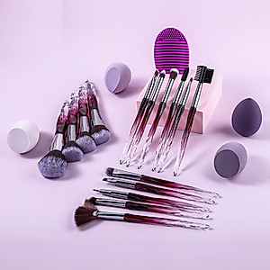 XMOSNZ Makeup Brushes 15pcs Make up Brushes Crystal Handle Highlighter Makeup Foundation Makeup Make Up Brush Sets Eyebrow Brush Professional with 4 Makeup Sponge