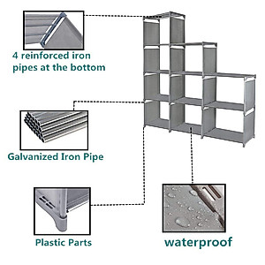 OppsDecor 9-Cubes Bookshelf, 4 Tier Shelf Adjustable DIY Bookcases for Kid, Book Shelf Organizing Storage Shelving Cabinet for Bedroom Living Room Office (Grey)