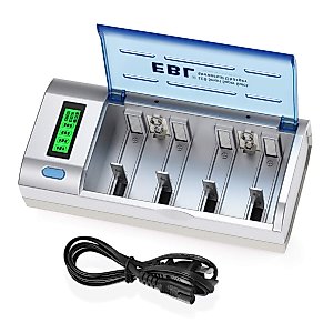 EBL Smart Battery Charger for C D AA AAA 9V Ni-MH Ni-CD Rechargeable Batteries with Discharge Function & LCD Display