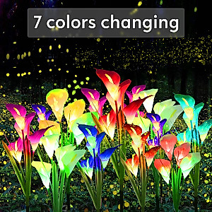 WOSPORTS Solar Lights Outdoor Garden Stake Flower Lights, Multi Color Changing LED Lily Solar Powered Lights for Patio, Lawn, Garden, Yard Decoration (Solar Lights Outdoor 3Pack)