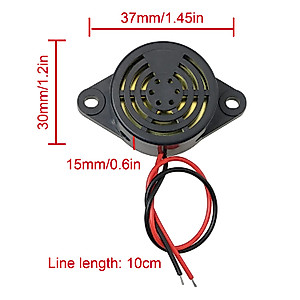 MEETOOT Piezo Electric Tone Buzzer Alarm DC 3-24V 30x15mm High Decibel Continuous Sounder Electronic Buzzer Alarm for Physics Circuits Continuous Sound