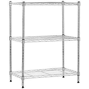 Amazon Basics 3-Shelf Adjustable, Heavy Duty Storage Shelving Unit (250 lbs loading capacity per shelf), Steel Organizer Wire Rack, Chrome, 23.2" L x 13.4" W x 30" H