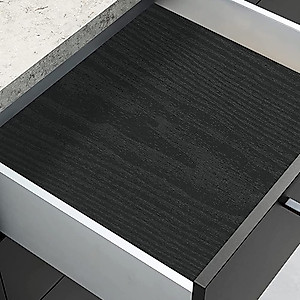 LovingWay 14.7 feet Wallpaper Roll Solid Color Shelf Liner 17.7x177 Inch Black Wood Grain Countertop Protective Paper Refresh Console Table Drawer Chest