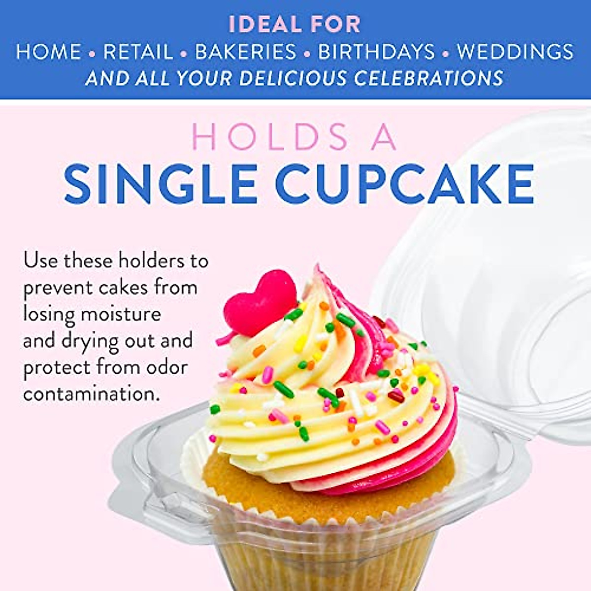 Individual Cupcake Containers (50 Pack) | Clear Plastic Disposable Cupcake Boxes/Holders | Single Cupcake Holder with Dome Lid Bulk | BPA-Free Plastic Cupcake Muffin Container Carrier Boxes to Go