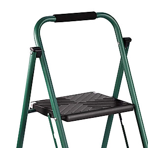 Delxo Non-Slip 3 Step Stool Folding Sturdy Steel Wide Step Ladder with Hand Grip and Locking Mechanism for Indoor Household Kitchens, Green/Black