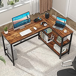 GreenForest L Shaped Desk 55x39.4 inch Large Reversible Corner Gaming Computer Desk with Storage Shelves for Home Office PC Workstation Laptop Table, Walnut