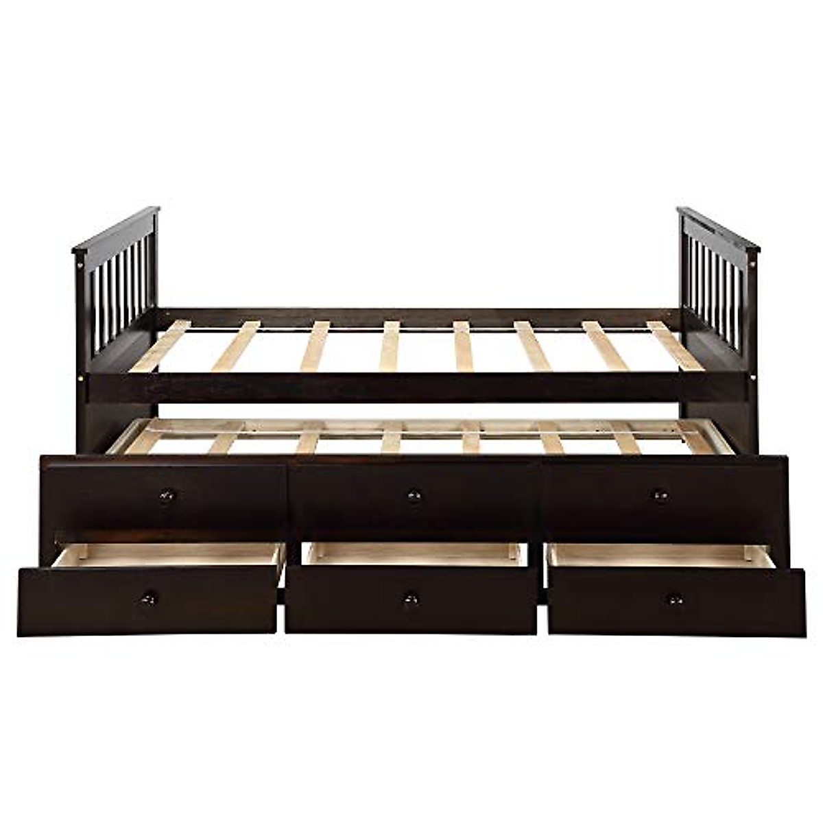 Harper & Bright Designs Twin Captain's Bed Storage Daybed with Trundle and Drawers for Kids Teens and Adults, Espresso