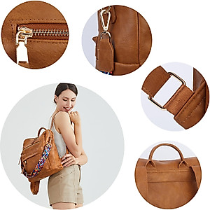 KOOIJNKO Women Backpack Purse Vintage Rucksack Convertible Shoulder Bag Travel Daypack, Brown