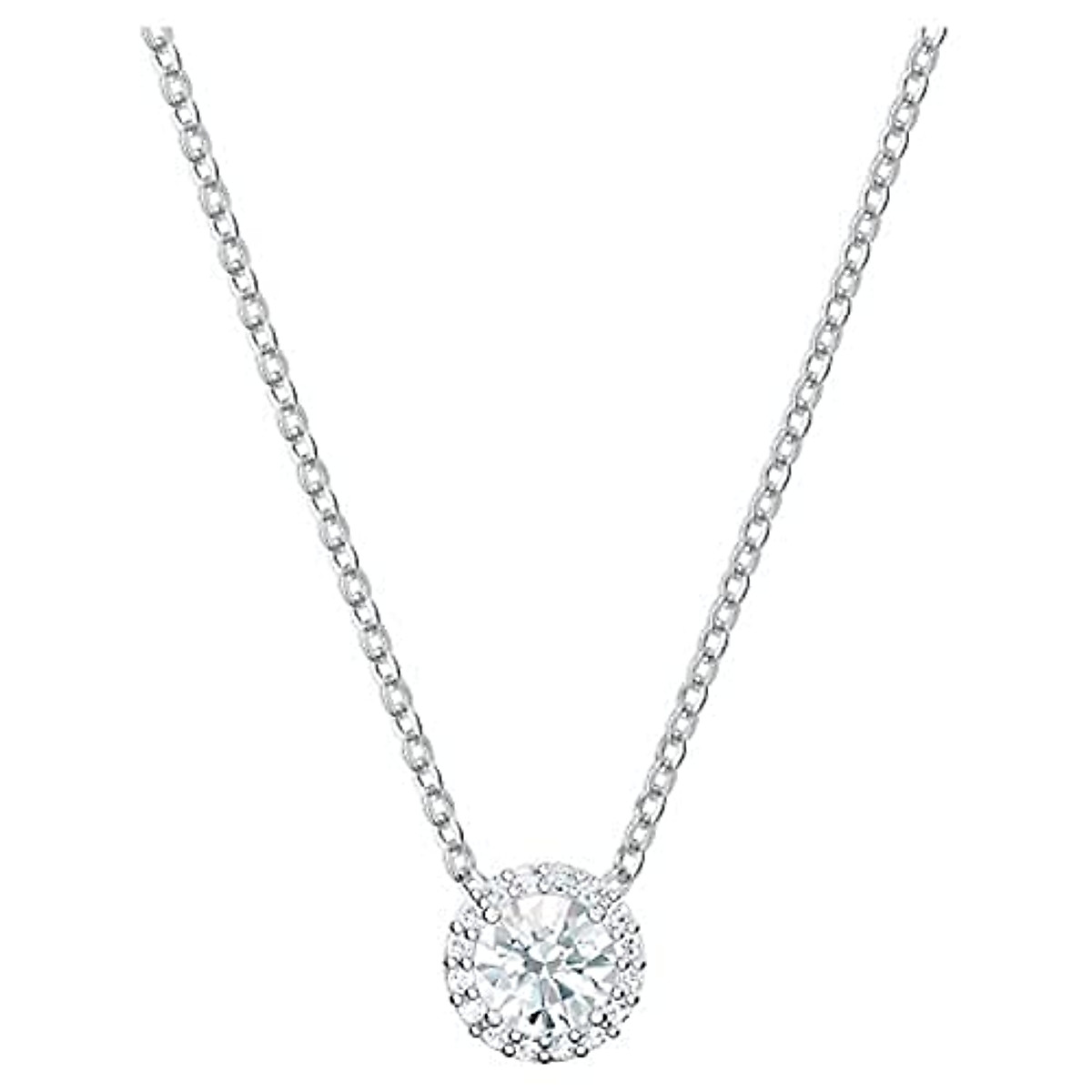Swarovski Una Angelic Pendant with Circular Clear Crystal and Clear Crystal Pavé on a Rhodium Plated Chain