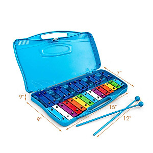 Costzon 25-Note Xylophone w/Case, Colorful Musical Toy w/Clear Tuned Metal Keys, 2 Child-Safe Mallets, Perfectly Tuned Instrument for Kids, Toddlers (With music sheets, Blue)