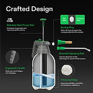 VIVOSUN 0.5Gal Handheld Garden Sprayer, 2L Pump Sprayer, 68 Oz Water Spray Bottle with Safety Valve, Adjustable Nozzle, Extended Spray Rod & Additional Seals, Ideal for Watering, Fertilizing, Cleaning