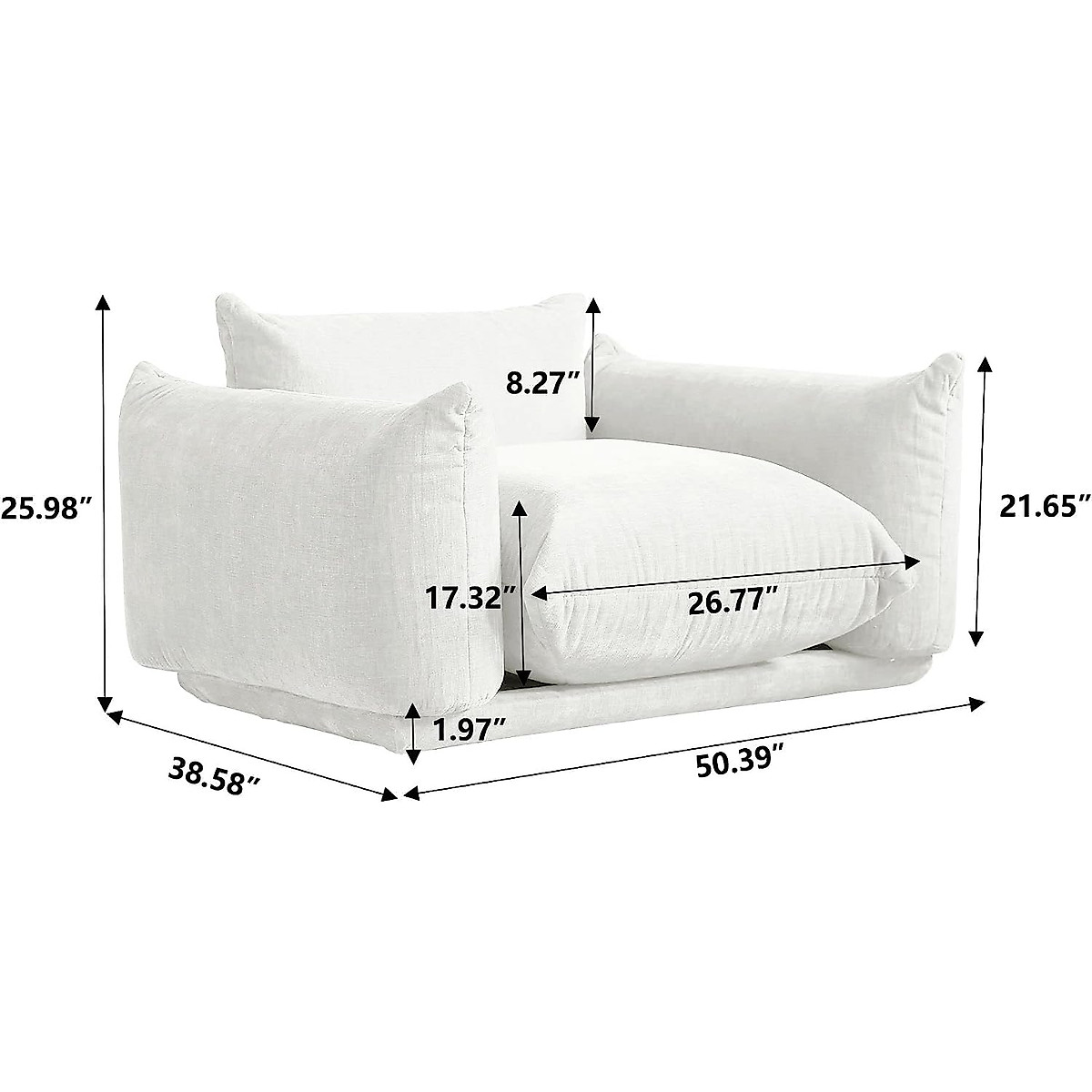 JACH Mid-Century Modern Comfy Sofa Couch with Thick Cushion, Chenille Single Accent Chair Deep Seat Couches, 50" Plush Sofas Furniture for Small Spaces Living Room Bedroom Office Apartment, White