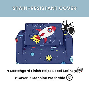 Delta Children Cozee 2-in-1 Convertible Sofa to Lounger - Comfy Flip Open Couch/Sleeper for Kids, Space