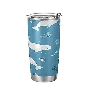 Coral Beluga Whales Fish Tumbler Stainless Steel Insulated Cup Travel Mug for Coffee Double Wall Vacuum Thermos with Straw and Lid 20oz
