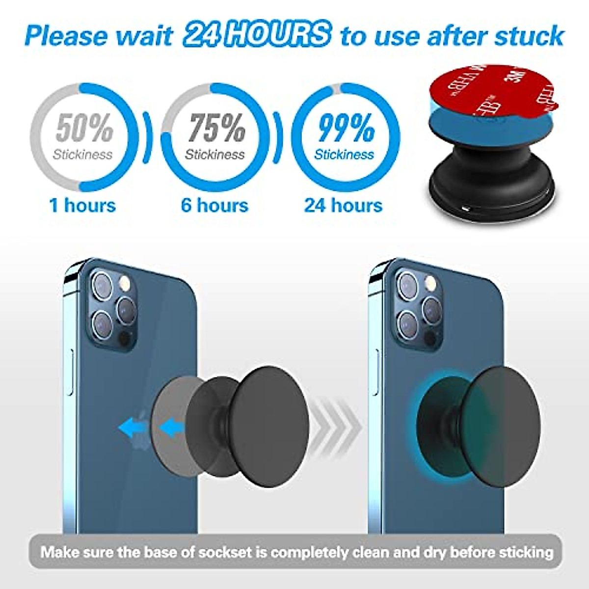 volport Extra 3M Tape Super Sticky Adhesive Replacement and Phone Magnet Sticker Disc for Reusing Grip Stand Socket Base, Circle Double Sided Car Mount Holder Strong Glue Pads Round Magic Metal Plate