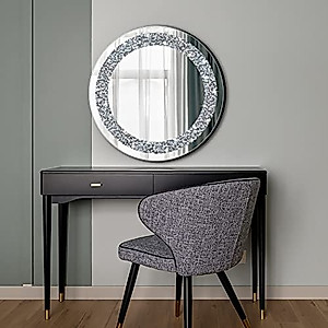 Crystal Crush Diamond Sparkly Round Silver Mirror for Wall Decoration 20x20x1 inch Wall Hang Frameless Bling Stylish Gorgeous Glam Mirror Vanity Home Decor.