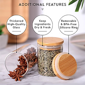 Laramaid 6oz 12Packs Glass Jars Set, Cylinder Spice Jars with Bamboo Lids and Customized Labels, Food Storage Container Canisters for Home Kitchen, Spice, Herbs, Seasoning, Seed, Tea, Sugar, Salt