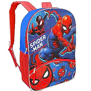 Marvel Spiderman Backpack for Kids - Bundle with 16" Spiderman Backpack Plus Spiderman Stickers for Boys and Girls (Spiderman School Supplies)