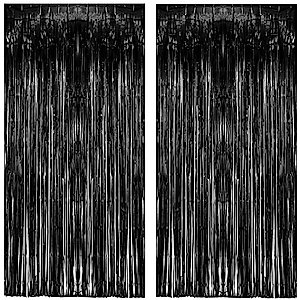 Black Tinsel Foil Fringe Curtain - GREATRIL Tinsel Curtain Party Backdrop Streamers for Wizard Birthday/Stranger Theme/Halloween/Graduation/Doorway/Christmas Party Decorations 2 Pack
