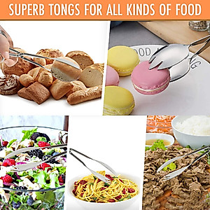 2 Pack Buffet Tongs 10 Inch Stainless Steel Serving Tongs Utensils for Catering Grilling Barbecue Seafood Frying Cooking, Heat Resistant Food Tongs for Salad Cake Party Bread Dessert Home Kitchen