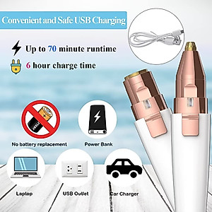JNATER Eyebrow Razor,Facial Hair Removal for Women, (USB Rechargeable), 2 in 1 Eyebrow Trimmer and 100% Painless Hair Remover with Light for Nose, Lips, Face, Body