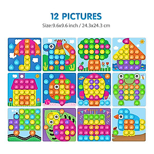 Fansteck Button Art Toy for Toddlers, Color Matching Early Learning Educational Mosaic Pegboard, Safe Nontoxic ABS Plastic Premium Material, 12 Pictures and 46 Buttons,with a Bag Easy to Storage
