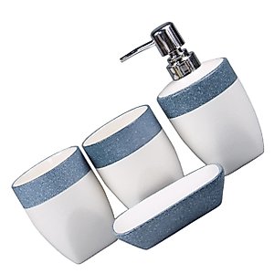 HOMSFOU 1set Bathroom Four Piece Set Bathroom Organizer Tray Ceramic Bathroom Accessories Liquid Castile Soap Foam Soap Cosmetic Bottle Dispenser Drain Bathroom Soap Dispenser Organizer