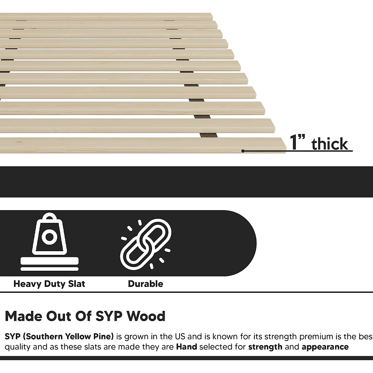 Greaton, 1-Inch Extra Heavy Duty Horizontal Wooden Bunkie Board/Bed Slats, Enhance Mattress Support, Queen, Beige