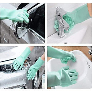 Silicone Dishwashing Gloves, Rubber Scrubbing Gloves, Sponge Cleaning Brush for Dishes Housework, Kitchen, Cars