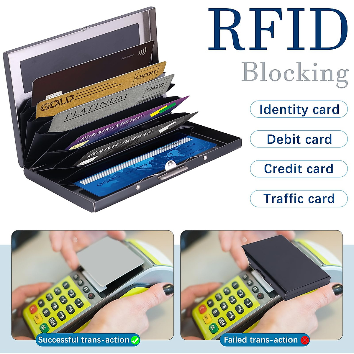 cobee Metal RFID Credit Card Holder, 2 Pieces Stainless Steel Credit Card Case Protector Business Card Wallet Slim ID Card Holders 6 Card Slots for Men Women