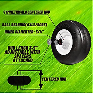 (2-Pcs-Set) New 11x4.00-5 Flat-Free Lawn Mower Smooth Tires w/Steel Rim for Zero Turn Lawn Mower Garden Tractor - hub 3"-5" with 3/4" Bore 114005 T161