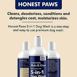Honest Paws Dog Shampoo and Conditioner - 5-in-1 for Allergies and Dry, Itchy, Moisturizing for Sensitive Skin - Sulfate Free, Plant Based, All Natural, with Aloe and Oatmeal -16 Fl Oz