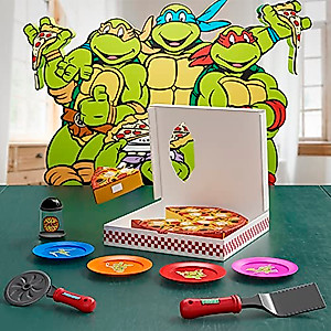 Kids Pizza Toy Set, Pretend Kitchen Play Food, Slice & Serve Toy Pizza with Box, Pie Cutter & Fake Condiments