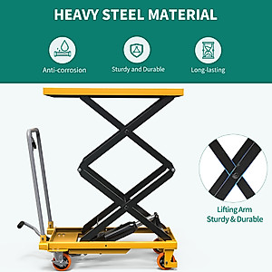 YITAHOME 500 lbs Capacity Hydraulic Lift Table Cart, Adjustable 11.4" to 42.5" in Height Double Scissor Lift Table with Locking Wheels for Material Handling and Transportation