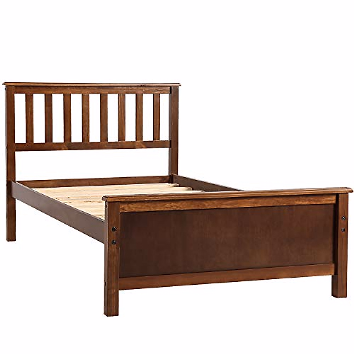 MERITLINE Twin Bed Frame, Wood Platform Bed with Headboard and Footboard, No Box Spring Needed, Walnut