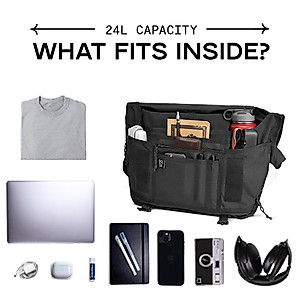 Chrome Industries Buran III Messenger Bag - 17" Laptop Sling Bag, Seat Belt Buckle, Water Resistant, 24 Liter, Black